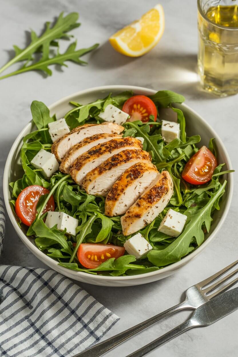 Fresh And Zesty Chicken Arugula Feta Salad - Taste Tested Recipes